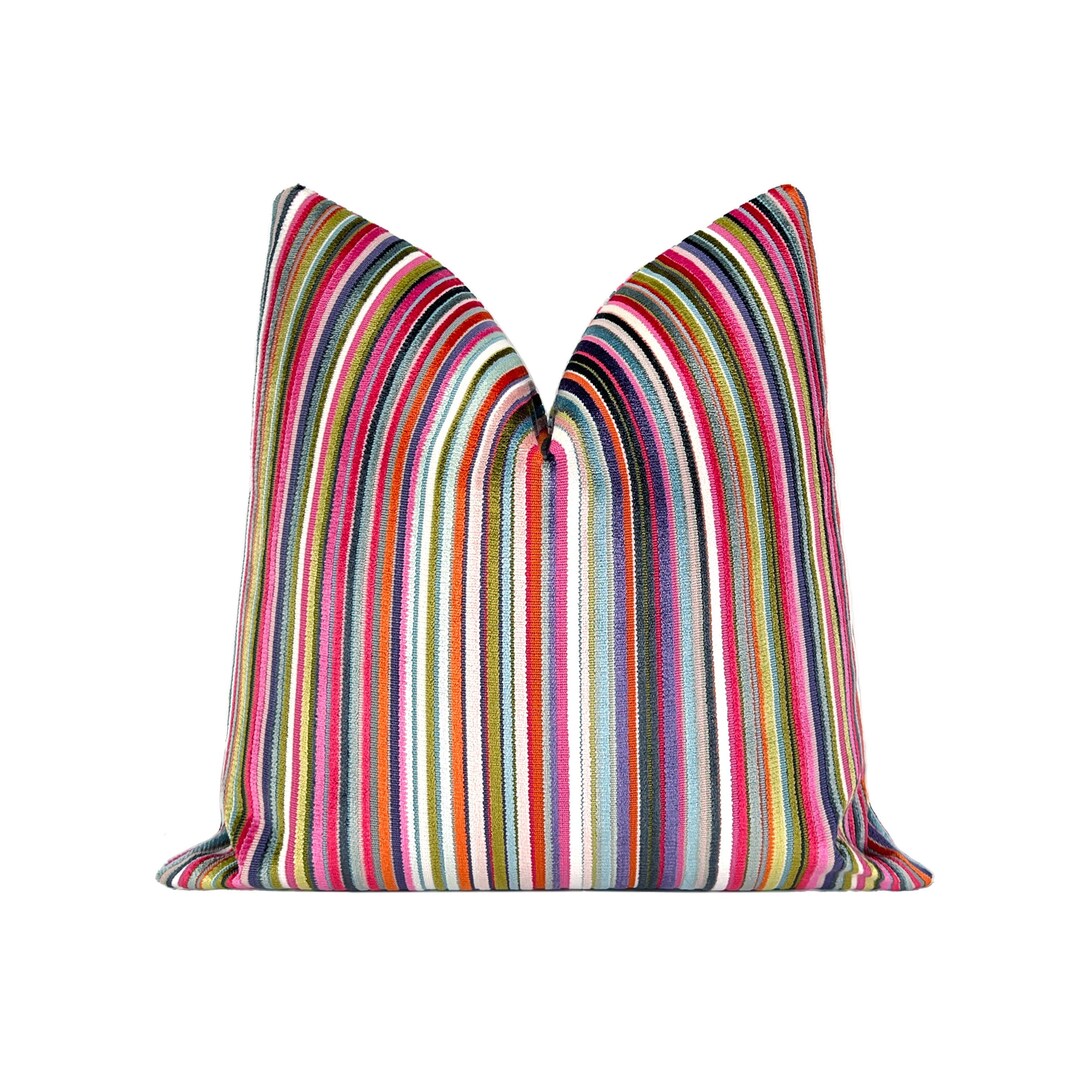 Fiesta Stripe Cut Velvet Pillow Cover, Colorful Designer Velvet Pillow ...