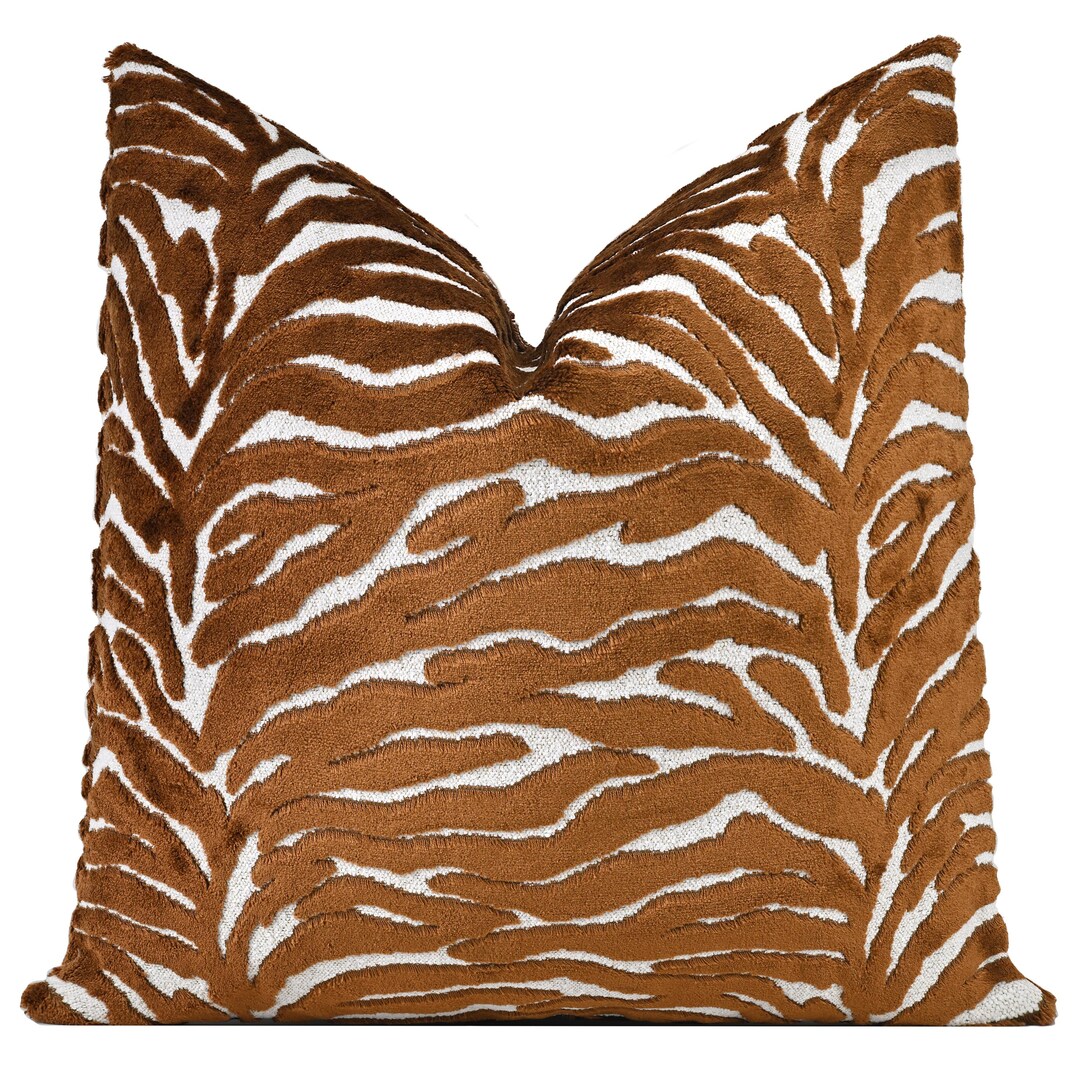 Zebra Cut Velvet Pillow Cover | Cognac Designer Velvet Throw Pillow ...