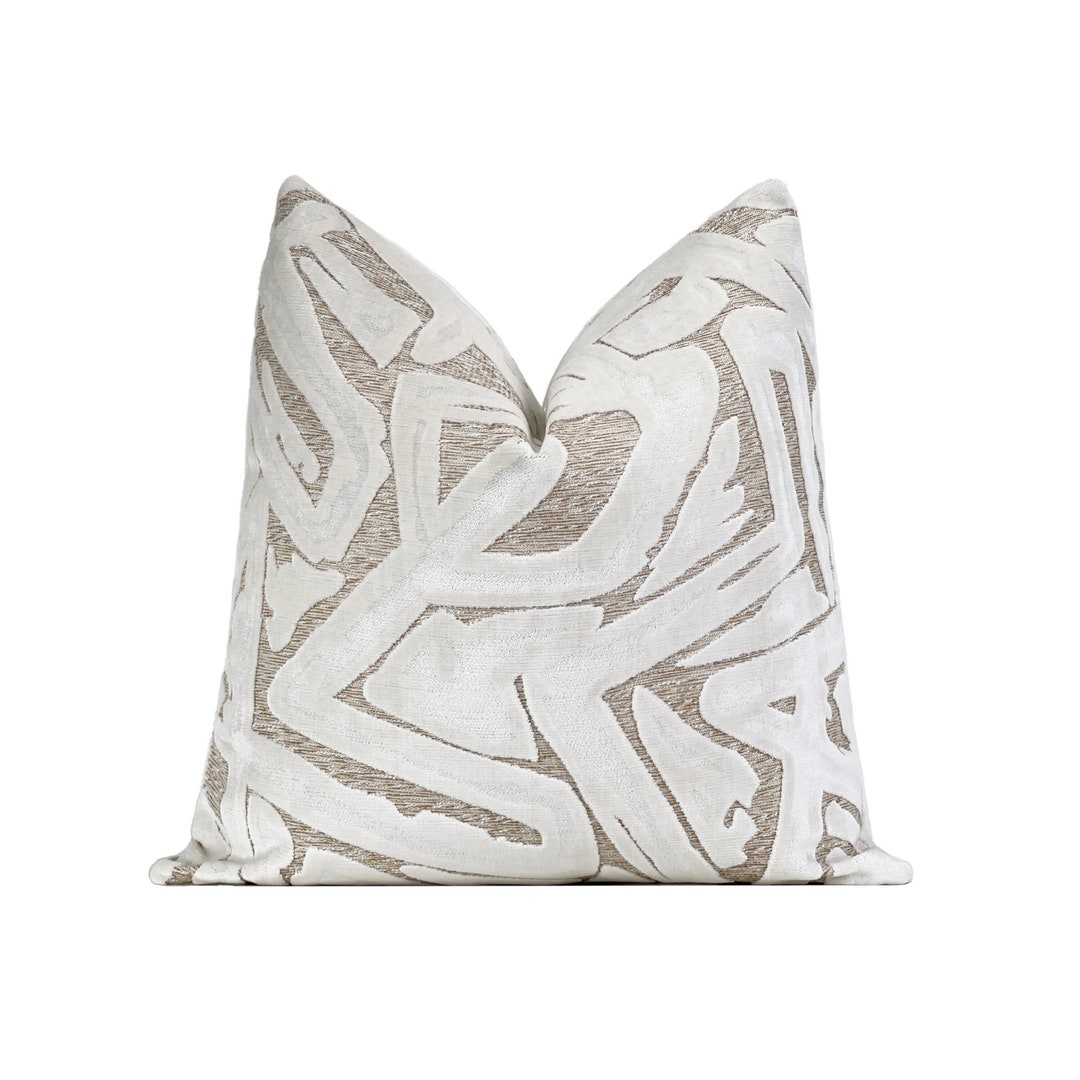 Ivory Cut Velvet Pillow Cover, Abstract off White Designer Throw Pillow ...