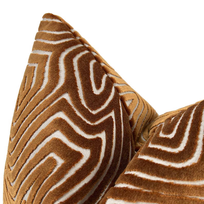 Bronze Labyrinth Cut Velvet Pillow Cover, Bronze Pillow Cover, Throw ...