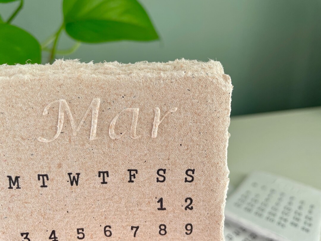 Hand Emboss Recycled Paper Desk Calendar, Minimalist Sustainable 2025 ...
