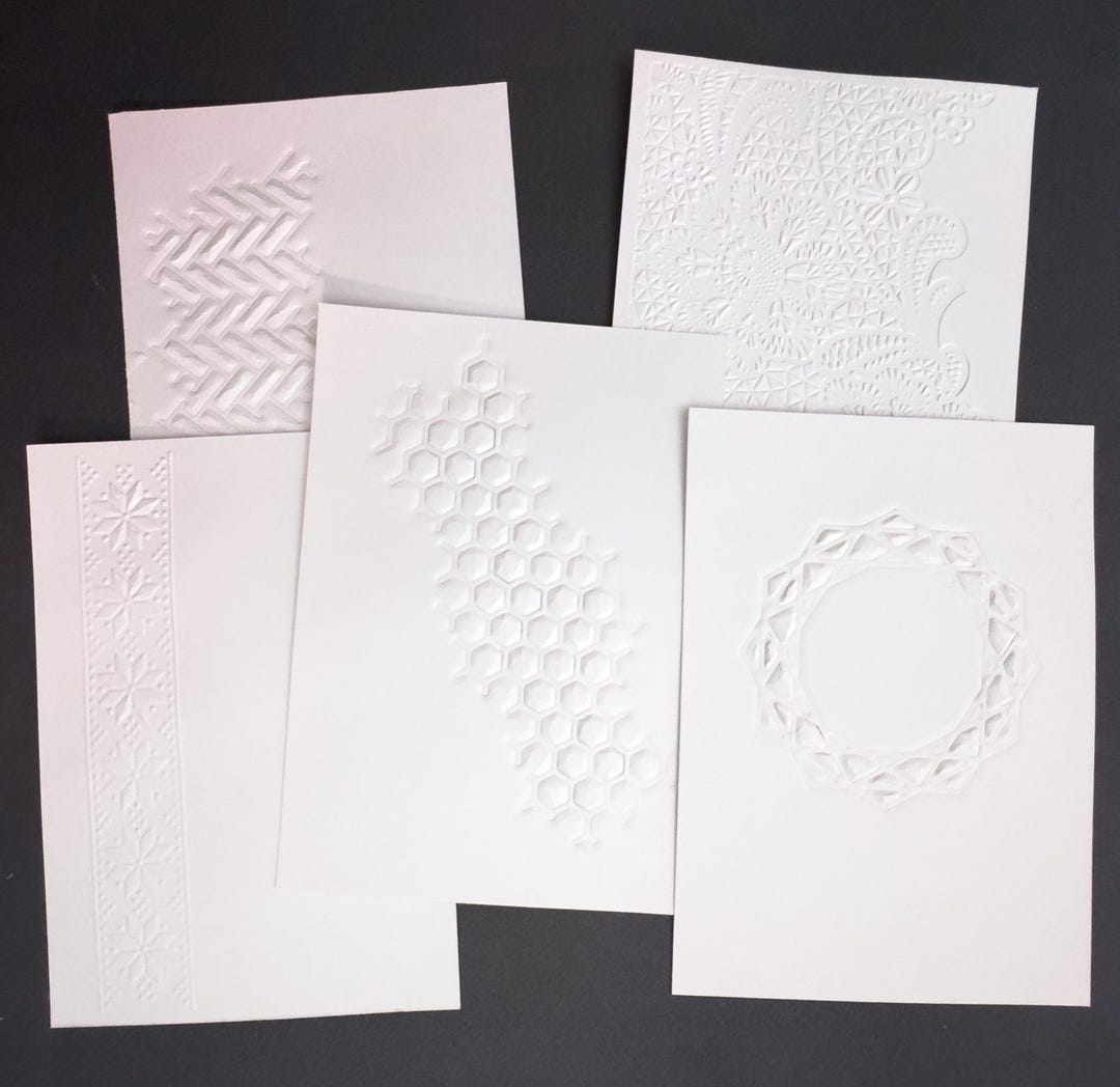 10pc Embossed Blank White Cardstock 300gsm - Symmetric Patterns - for ...