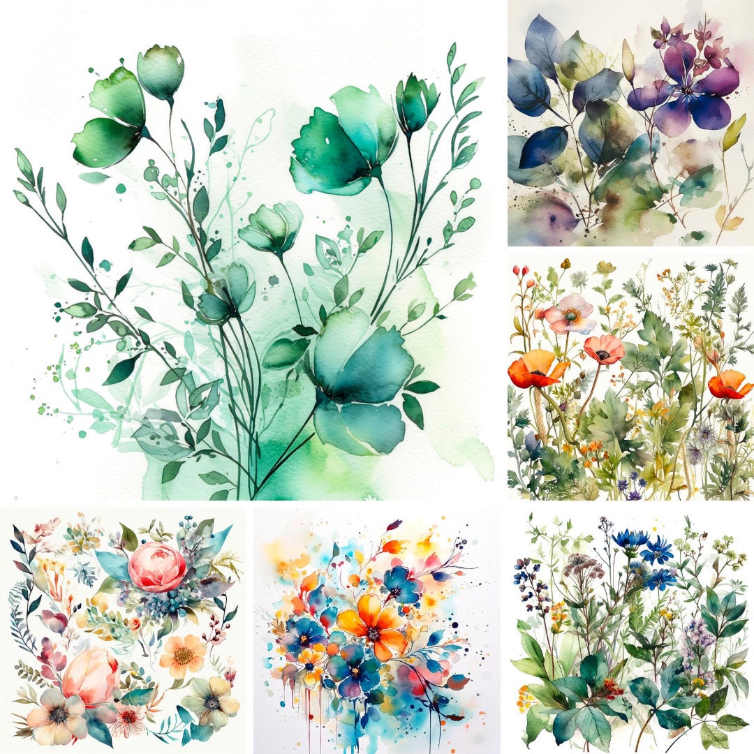 Watercolor Style Floral Clip Art | Set #1 | High-resolution Botanical ...