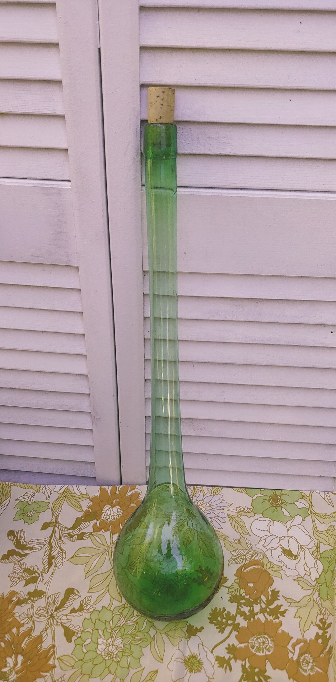 Green Glass Bottle Long Neck Flask - Etsy