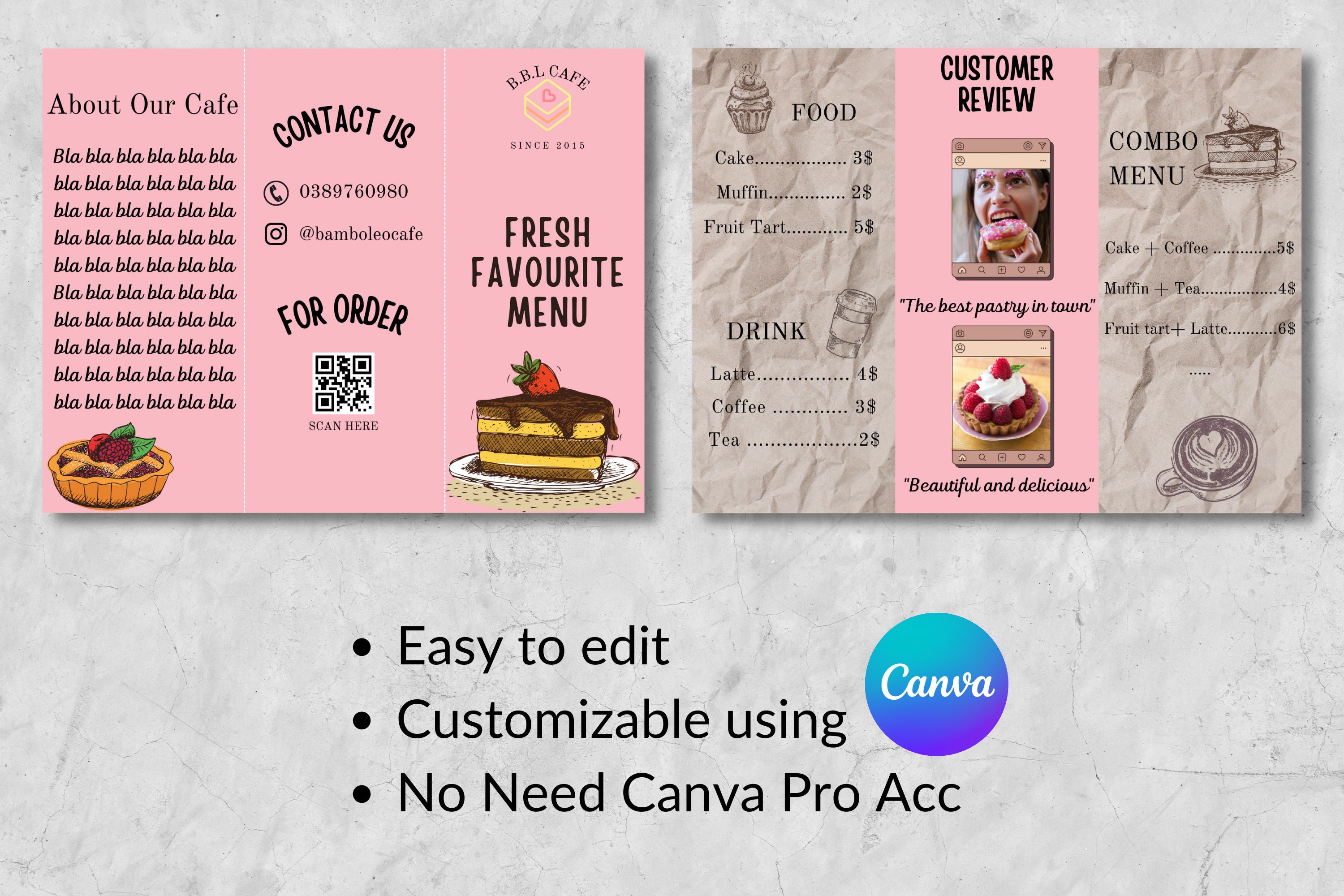 Trifold Brochure Editable, Cafe Brochure, Editable Canva Template ...