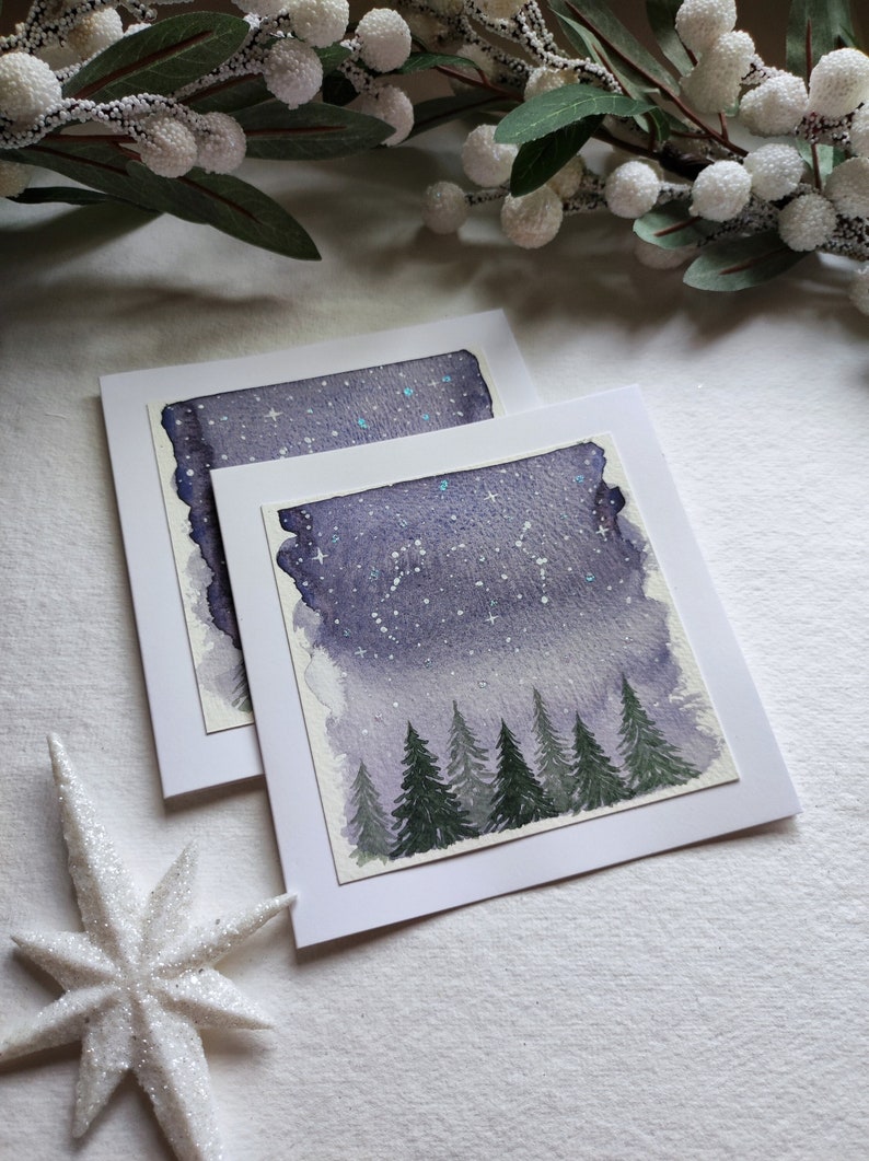 Hand-painted Watercolor Christmas Card | Original Artwork | Starry ...
