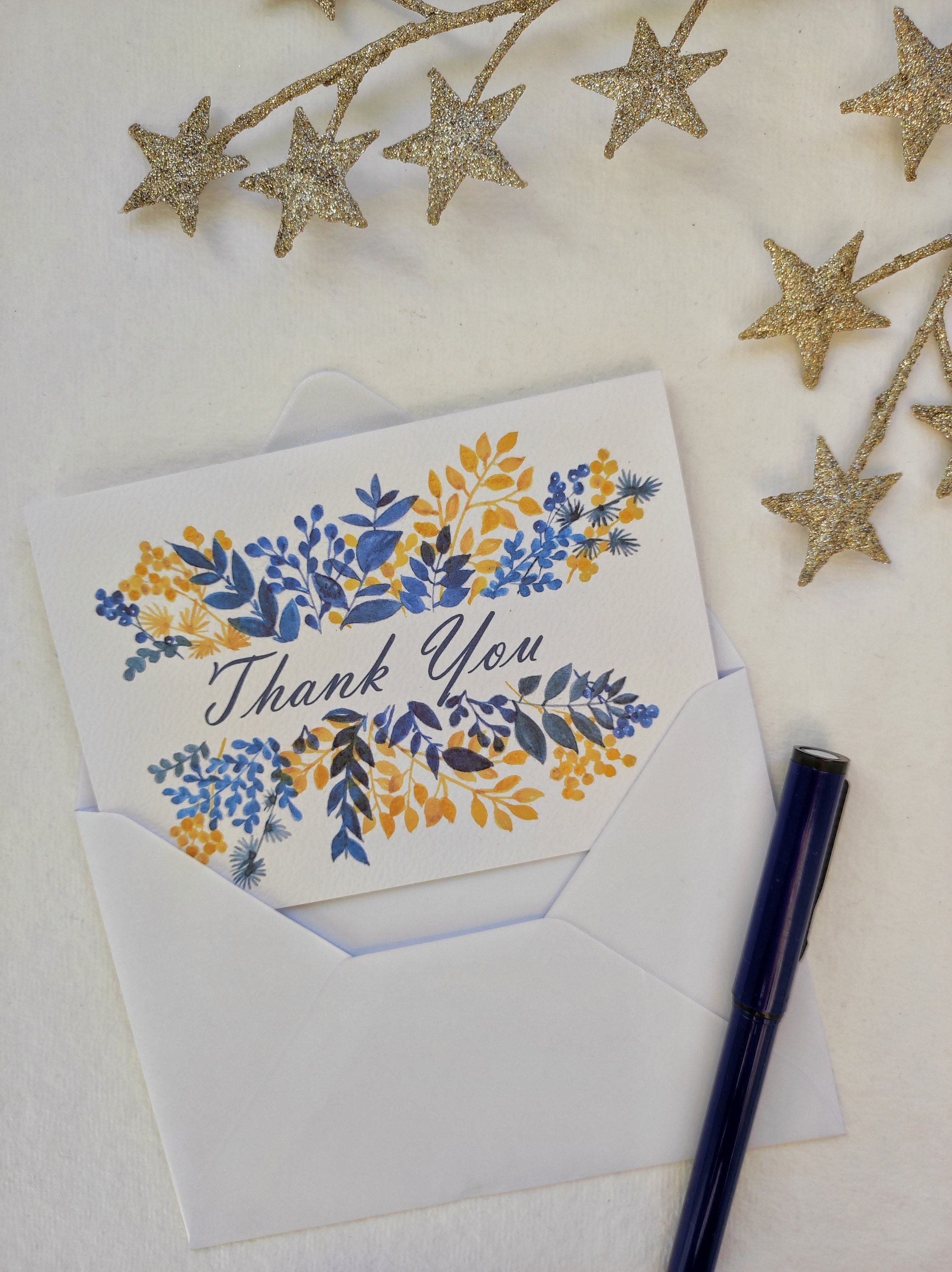 Hand-painted Thank You Cards Notelets Watercolor Leafy Botanical ...