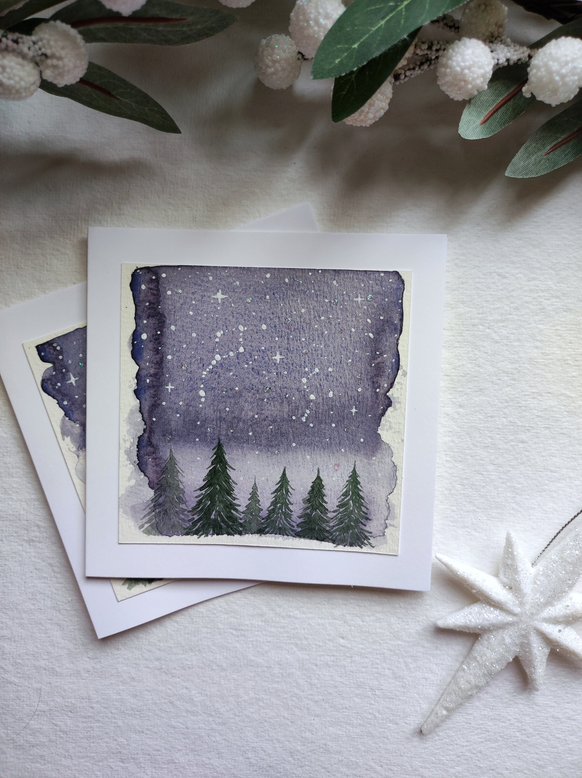 Hand-painted Watercolor Christmas Card | Original Artwork | Starry ...