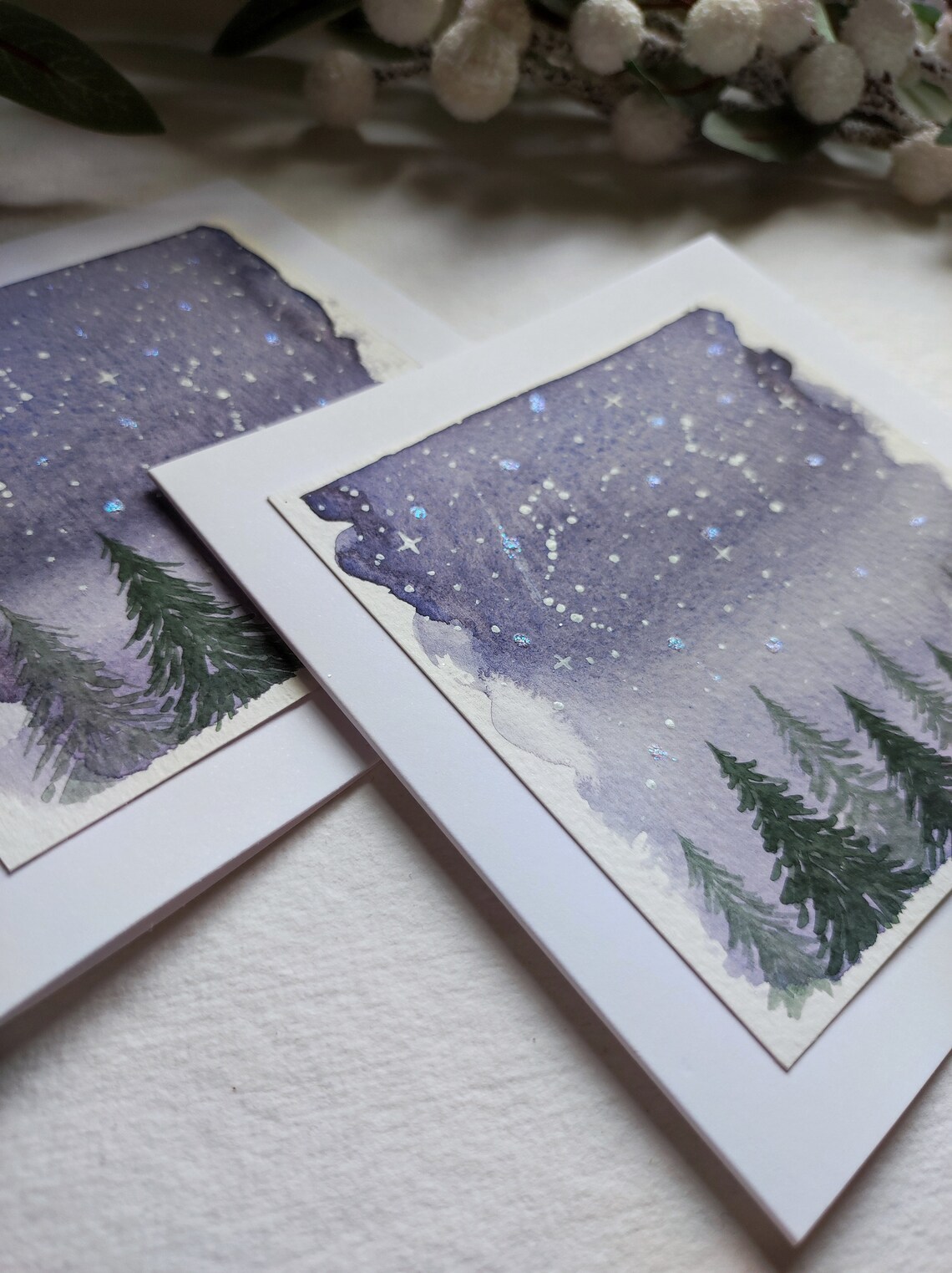 Hand-painted Watercolor Christmas Card | Original Artwork | Starry ...