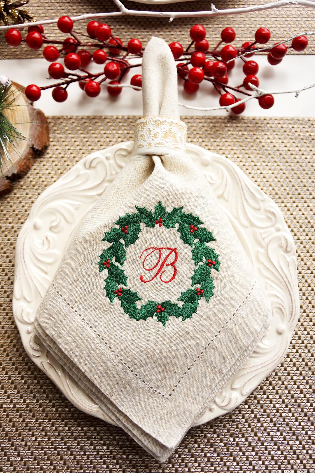 Christmas Linen Napkins, Personalized Embroidered Dinner Napkins With ...