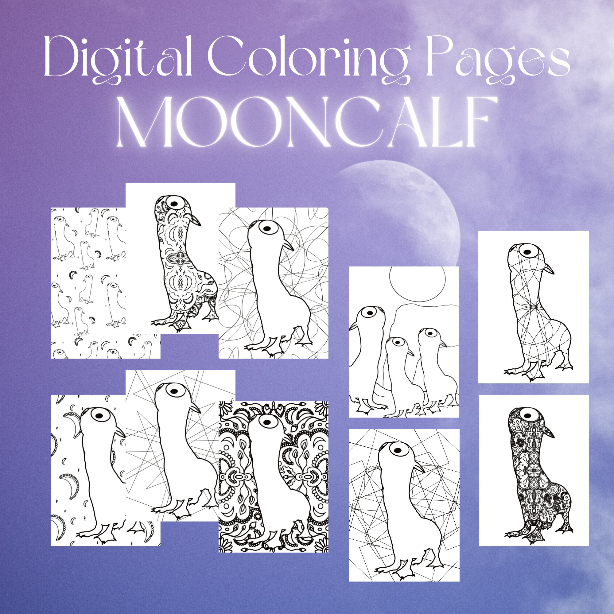 Mooncalf Coloring Pages Digital PDF Printable 10 Designs - Etsy