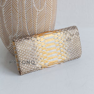 Gold Snakeskin Long Flap Wallet for Women. Python Skin Long - Etsy