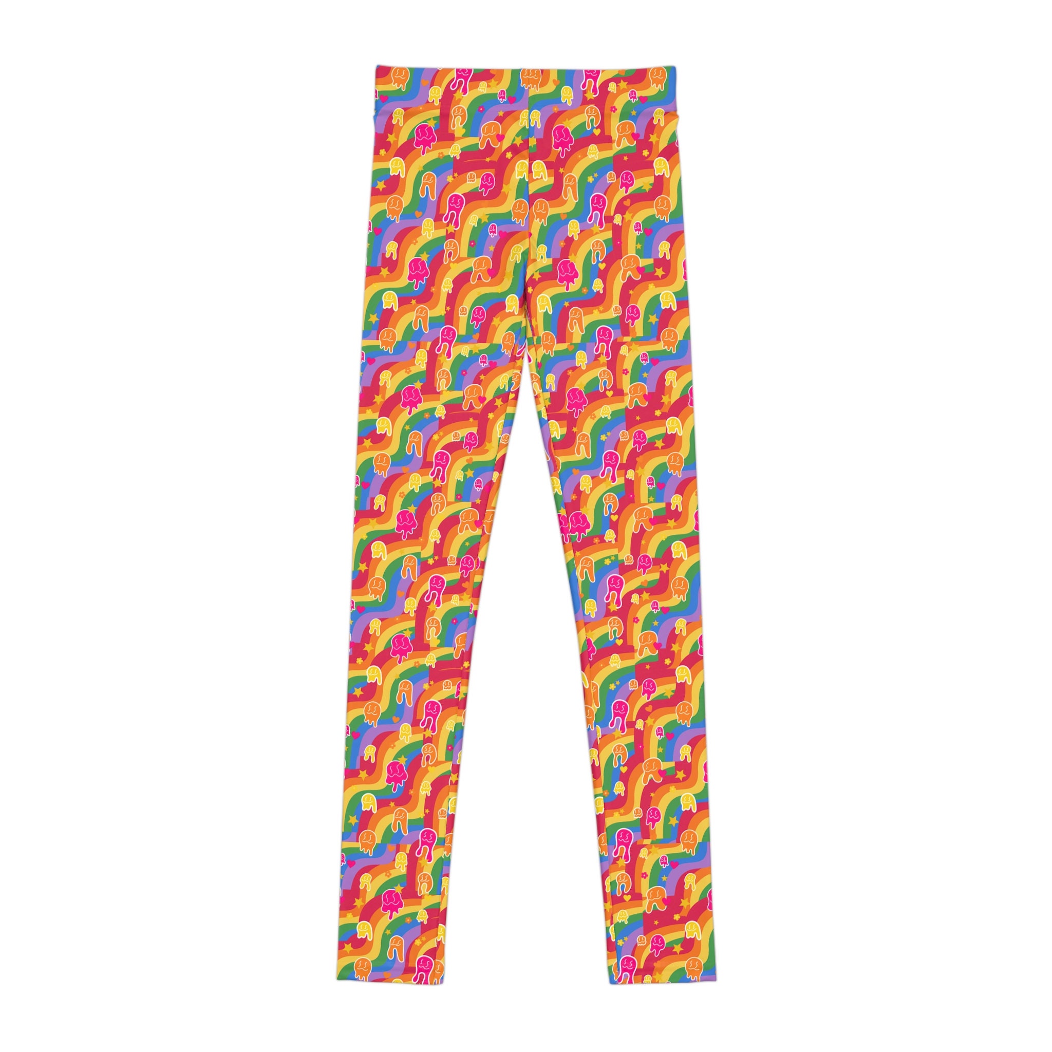 Happy Smiley Faces Rainbows Girls Back to School Pants, Flowers Stars ...