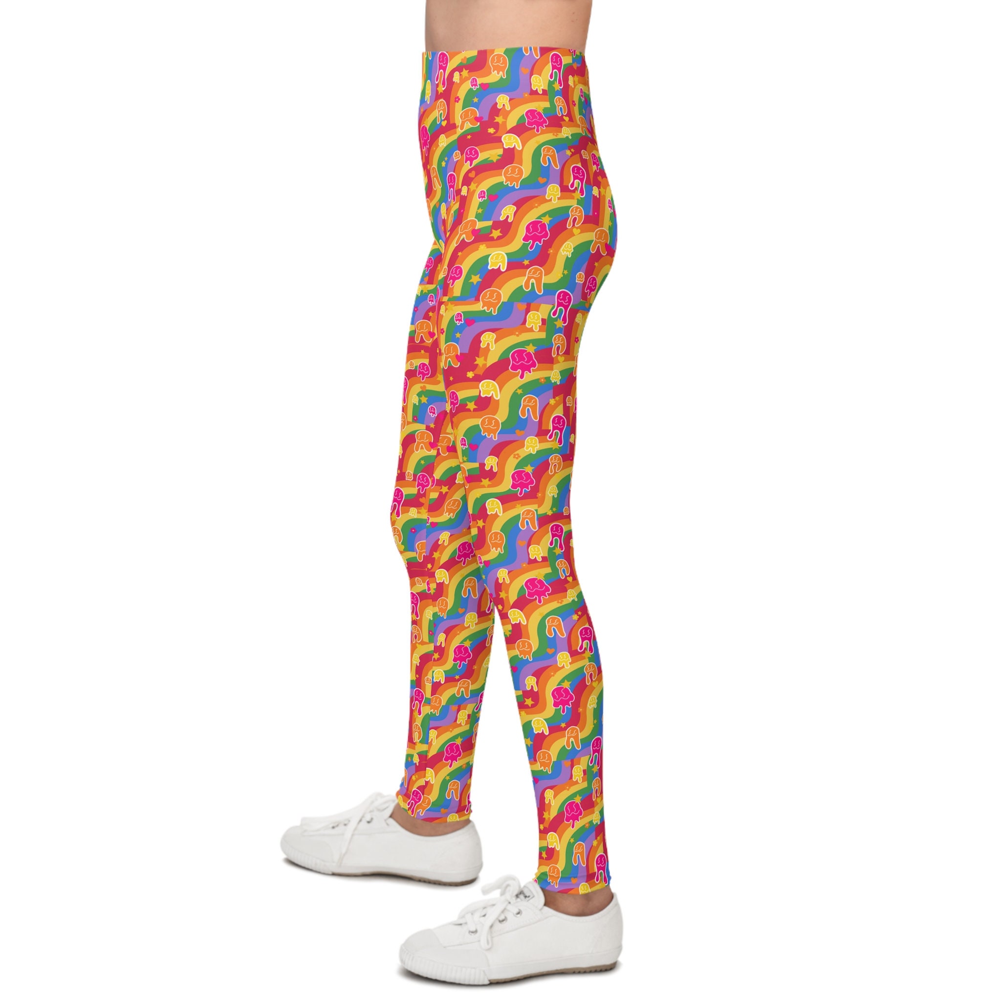 Happy Smiley Faces Rainbows Girls Back to School Pants, Flowers Stars ...