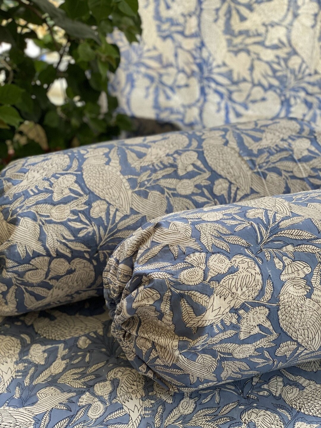 Boho Floral Hand Block Printed Bolster Cover / Round Bed Bolster ...