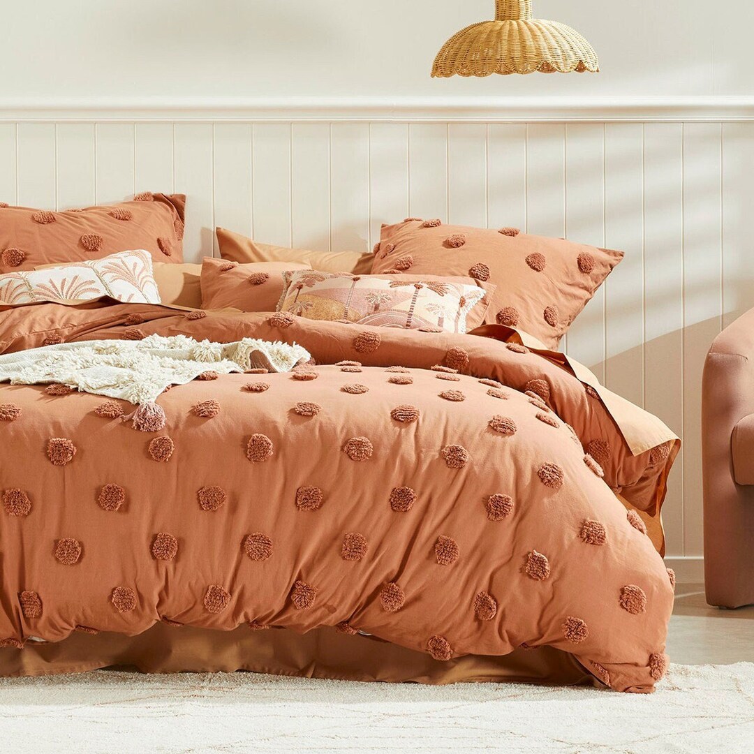 3 Piece Terracotta Tufted Duvet Cover Set, Bohemian King Queen Twin ...