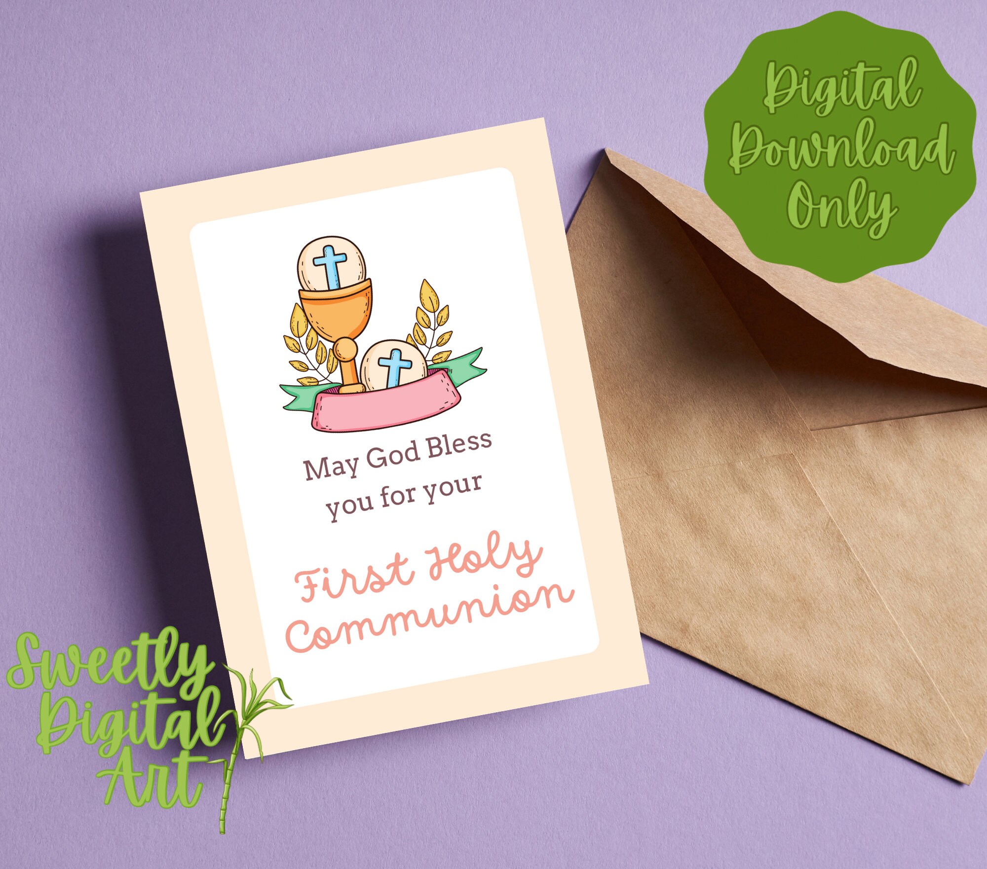 First Communion Card - Instant Download - Printable Card for First ...