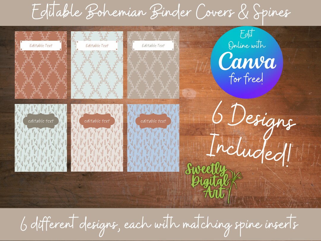 6 Custom Bohemian Binder Cover & Spine Inserts for Boho - Etsy