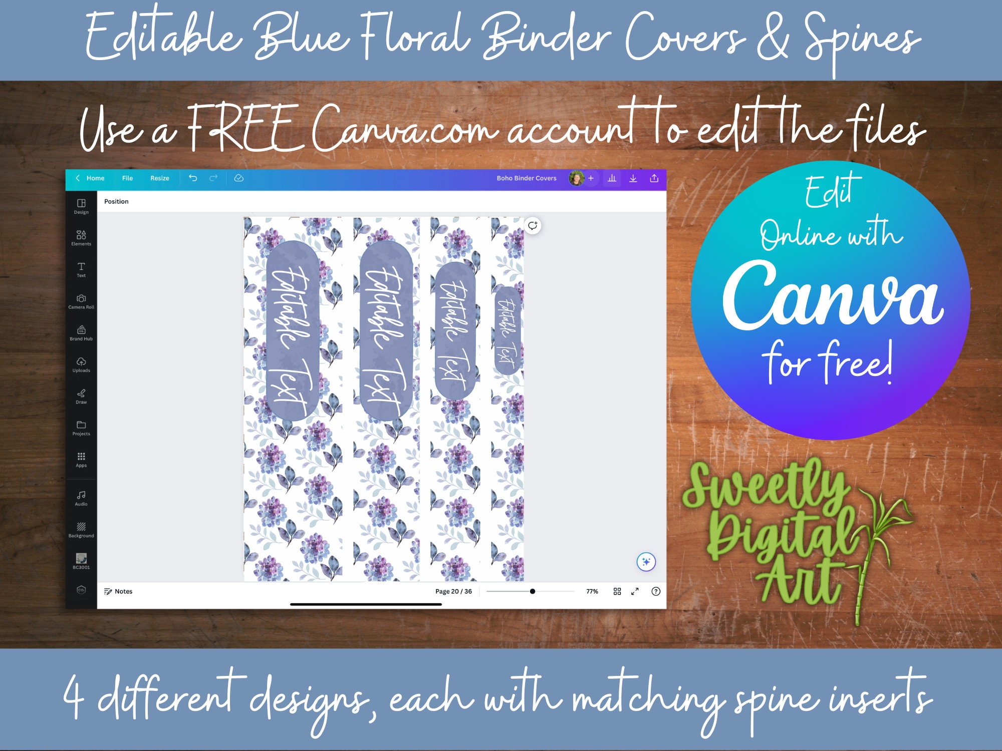 4 Custom Blue Floral Binder Cover & Spine Inserts for Teachers ...