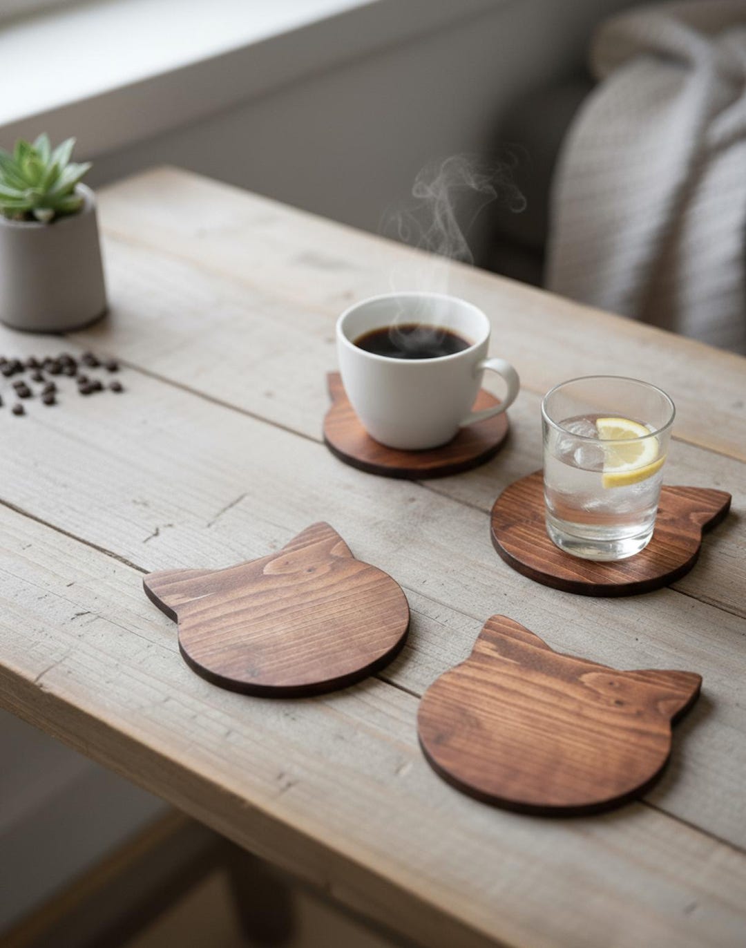 Wooden Cat Coaster Set Cat Lover Gift New Home Gift Drink Mat ...