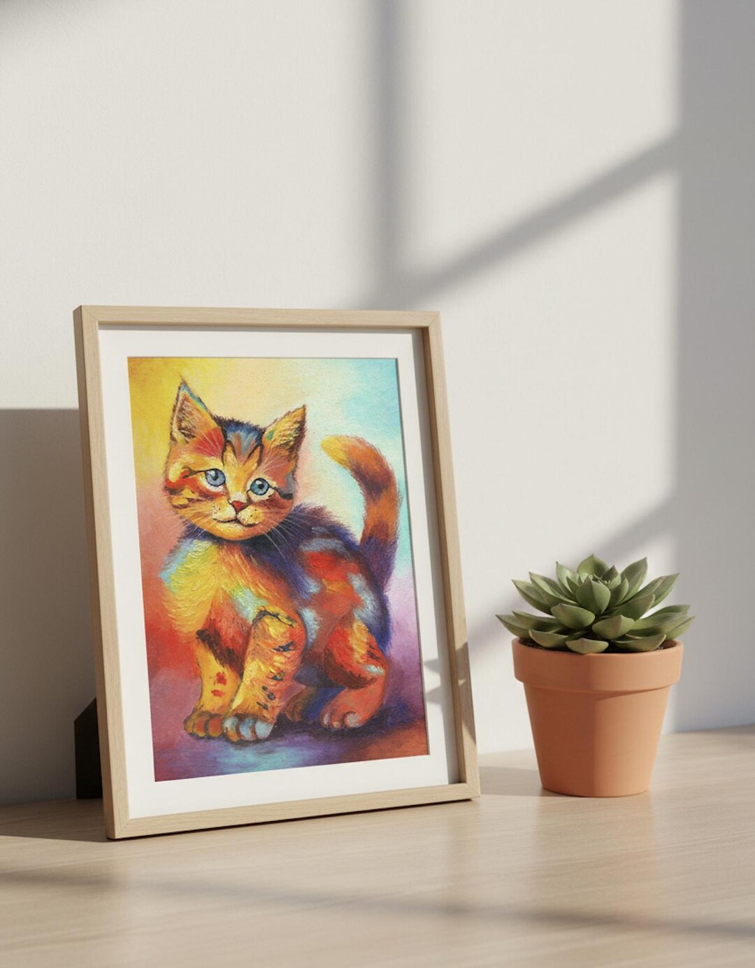 Cat Art Print Cat Poster Vibrant Kitten Decor Colorful Cat Painting ...