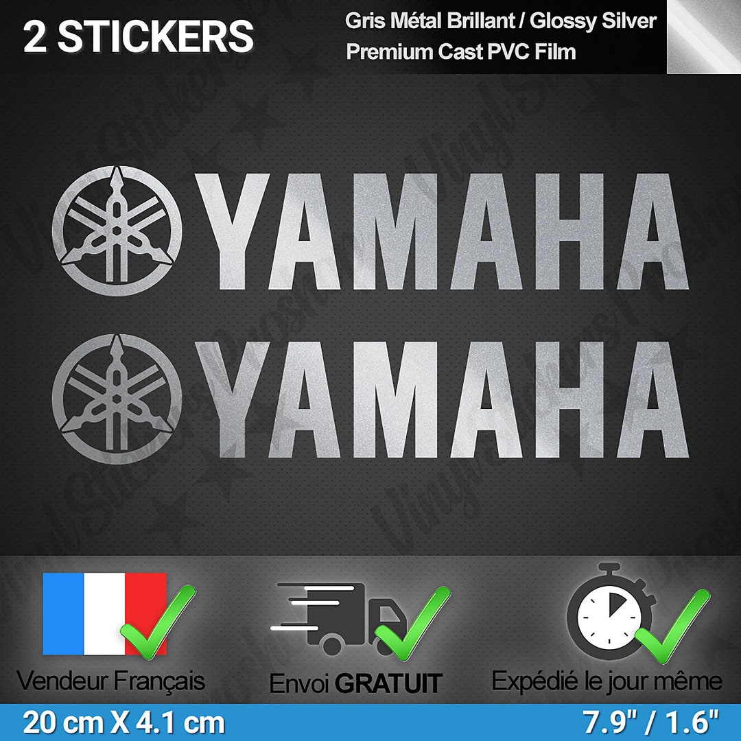 2 stickers voor YAMAHA 20cm ZILVER metallic glanzende PVC film gegoten ...