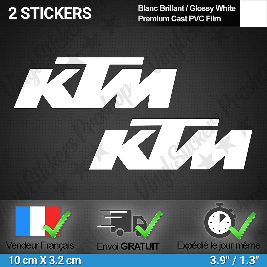 2 KTM WHITE Stickers 10 Cm Motorcycle Sticker Tuning Kit Logo Adhesive ...