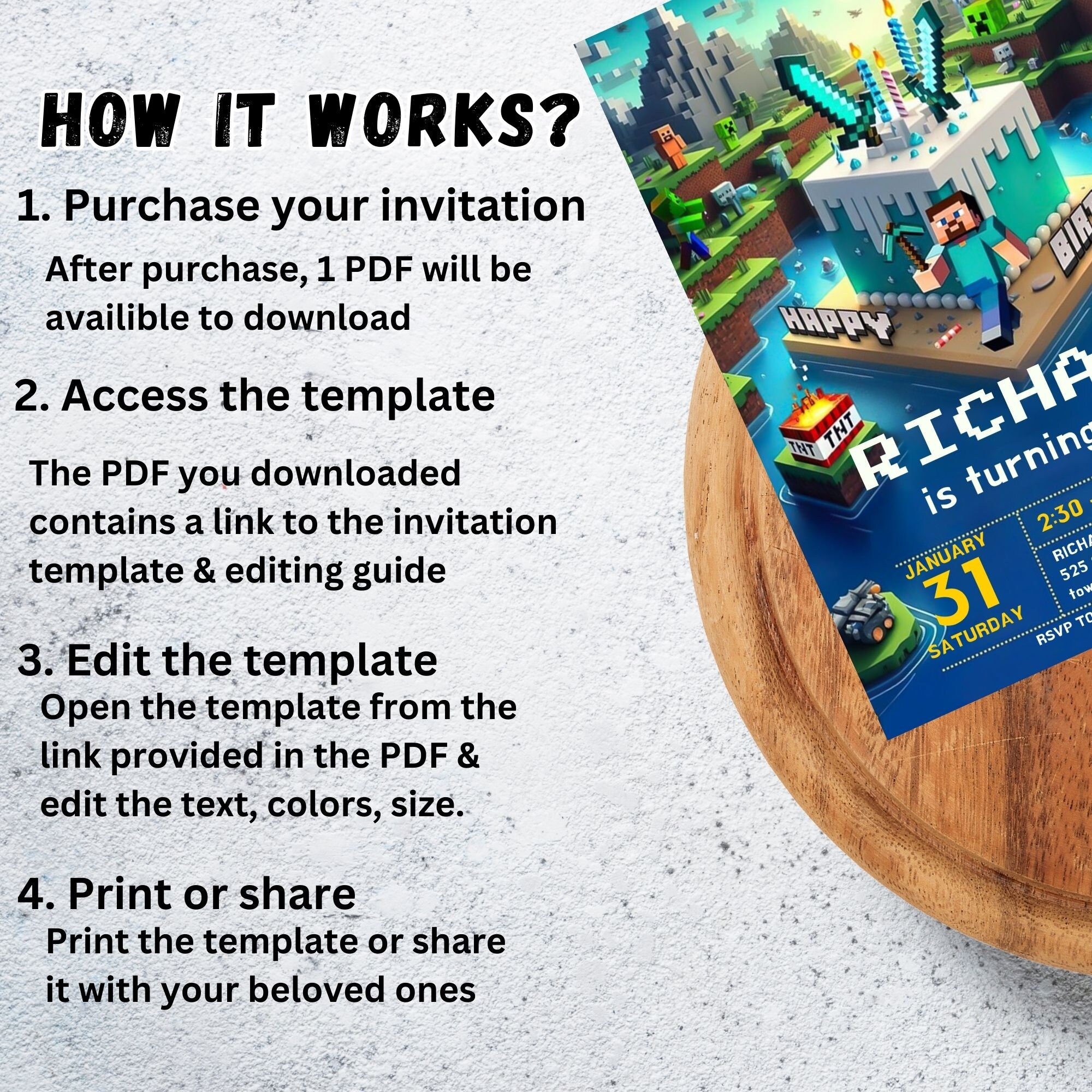 Editable Minecraft Birthday Invitation, Minecrafter Birthday ...