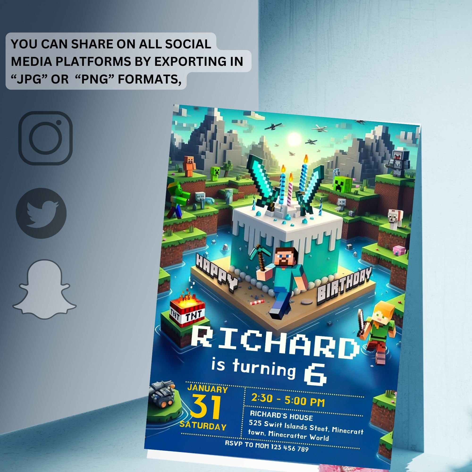 Editable Minecraft Birthday Invitation, Minecrafter Birthday ...