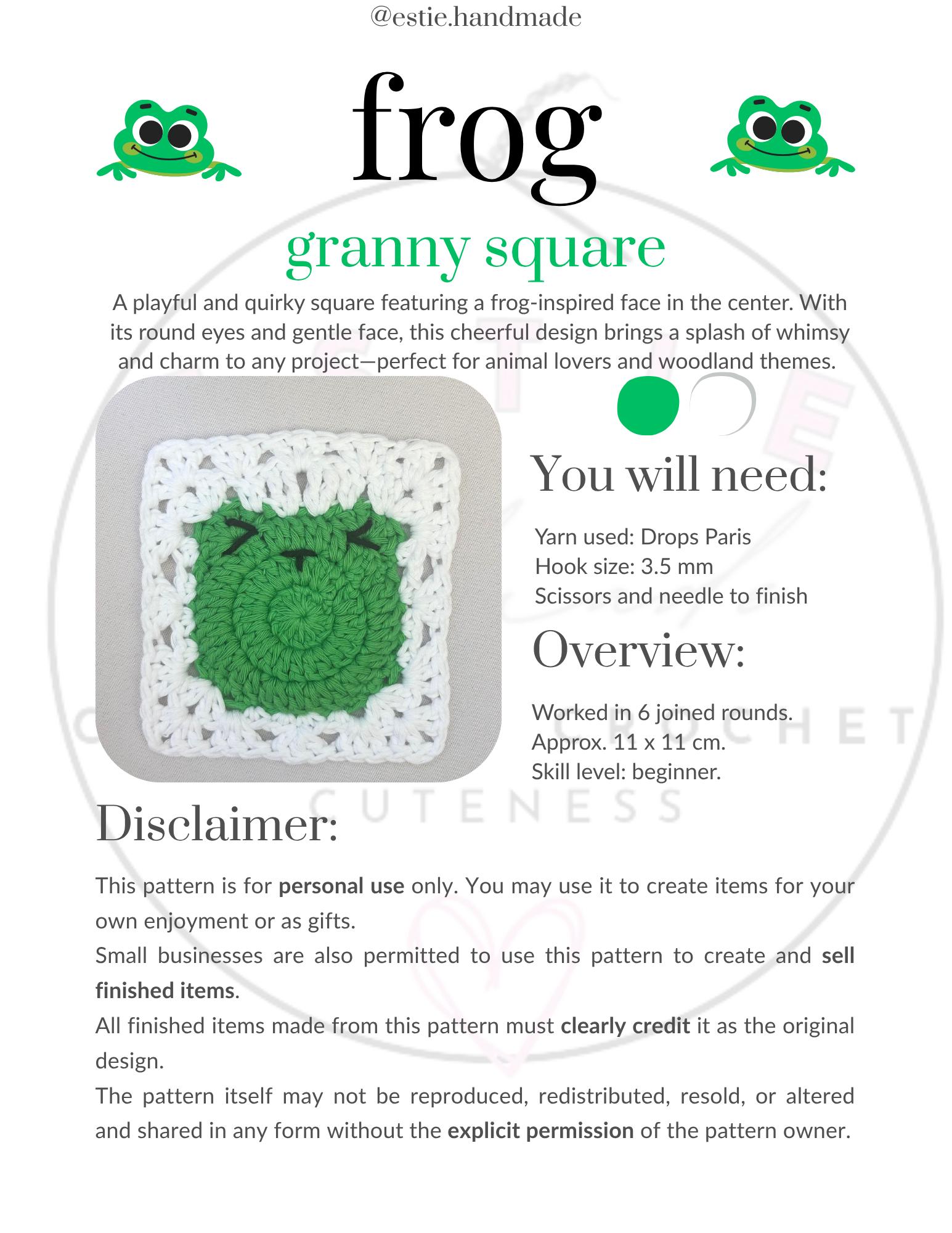 Frog Granny Square Crochet Pattern – Animal Motif (PDF Pattern) - Etsy