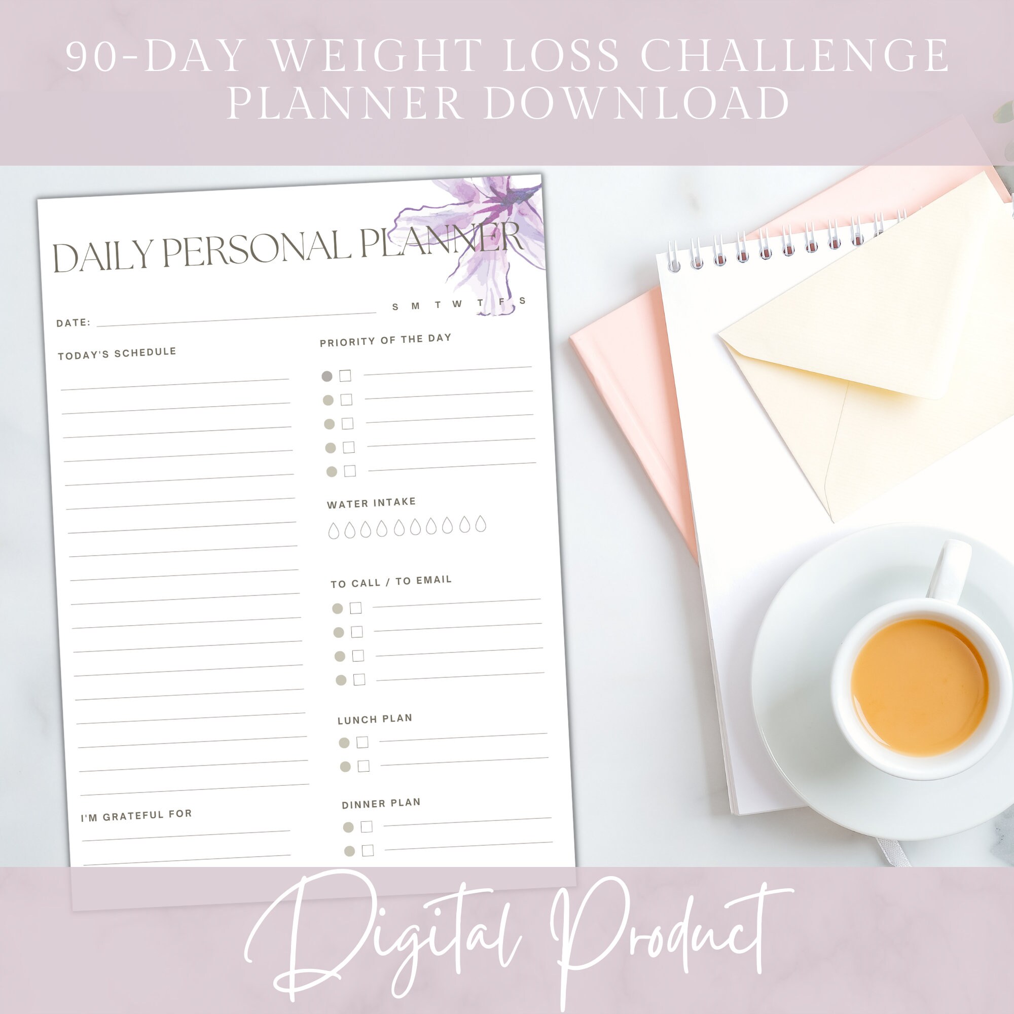 Printable 90 Day Weight Loss Planner, Digital Download Fitness Planner ...