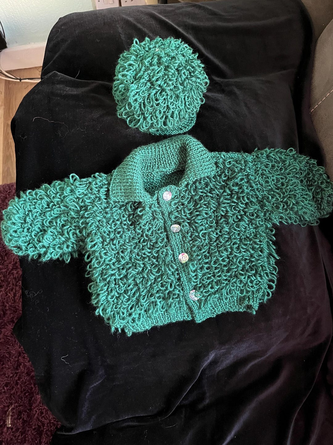 Loopy Cardigan and Loopy Hat in Forest Green. Aged 6/12 Months - Etsy