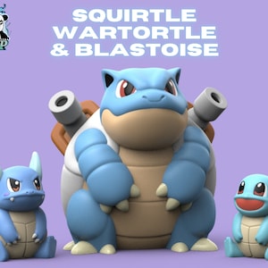 Squirtle Wartortle & Blastoise Pokemon 3D PLA Print | Gen 1 | Multiple ...