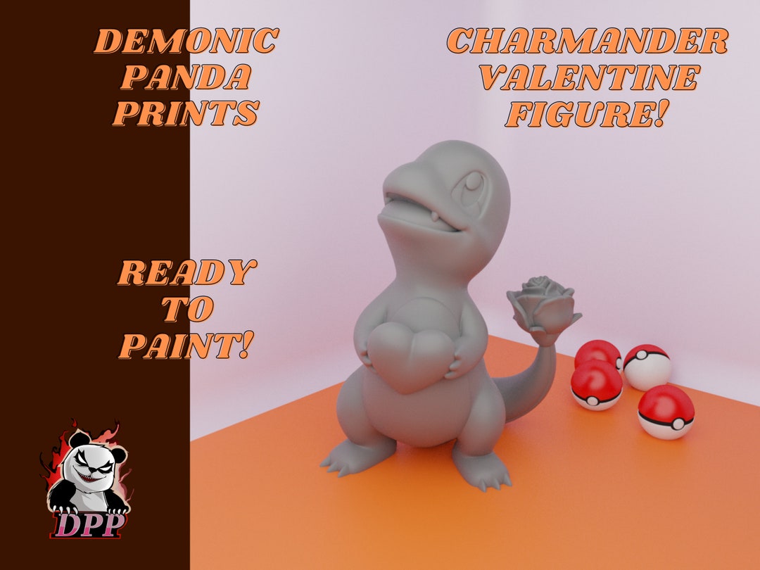 Valentine Charmander Pokemon Figure Resin Unpainted Holding Heart and ...