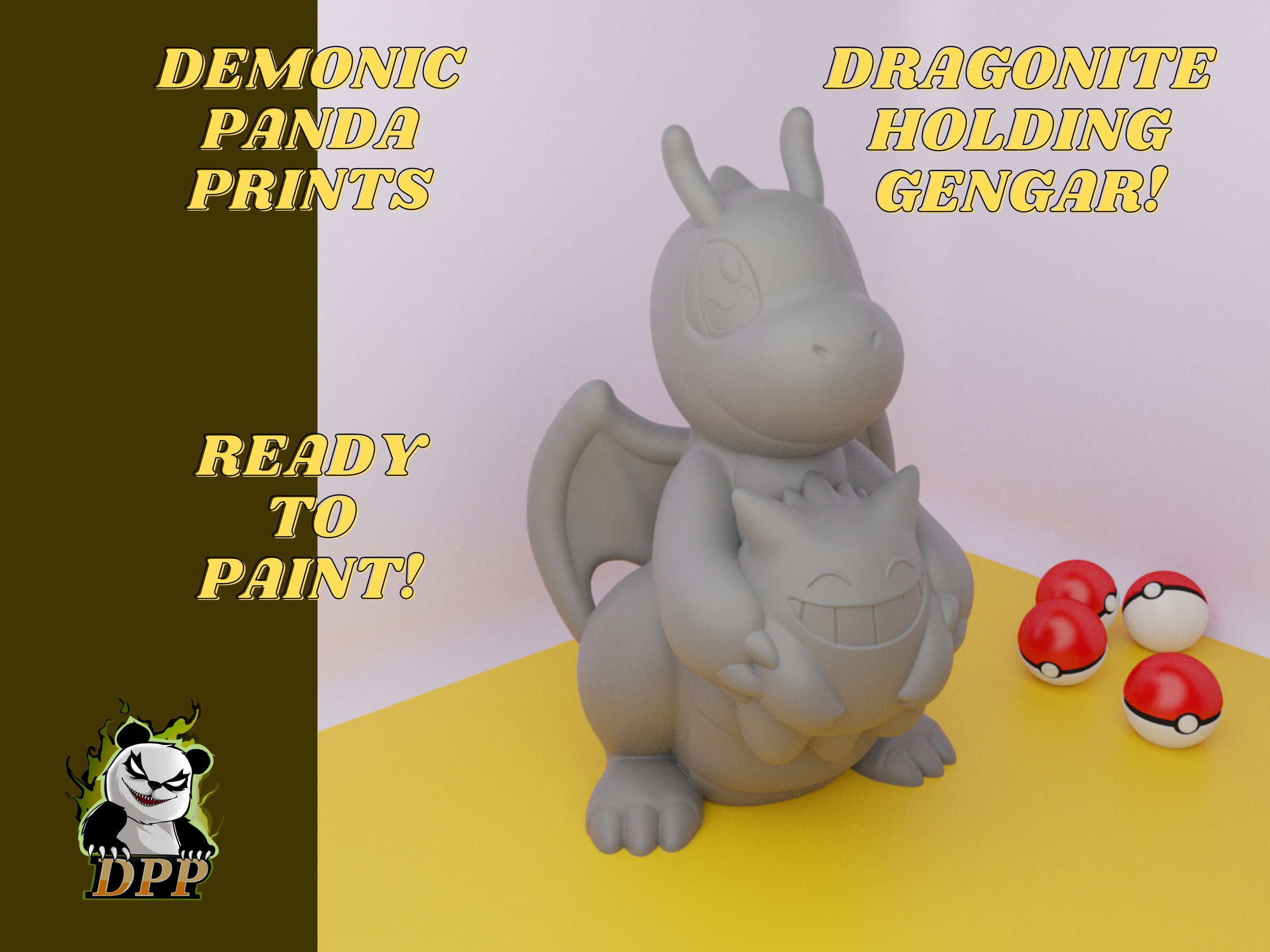Dragonite Holding Gengar Pokemon Figure - Resin - Unpainted - Chibi ...