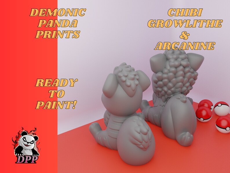 Growlithe and Arcanine Chibi Pokemon Figure Resin - Etsy