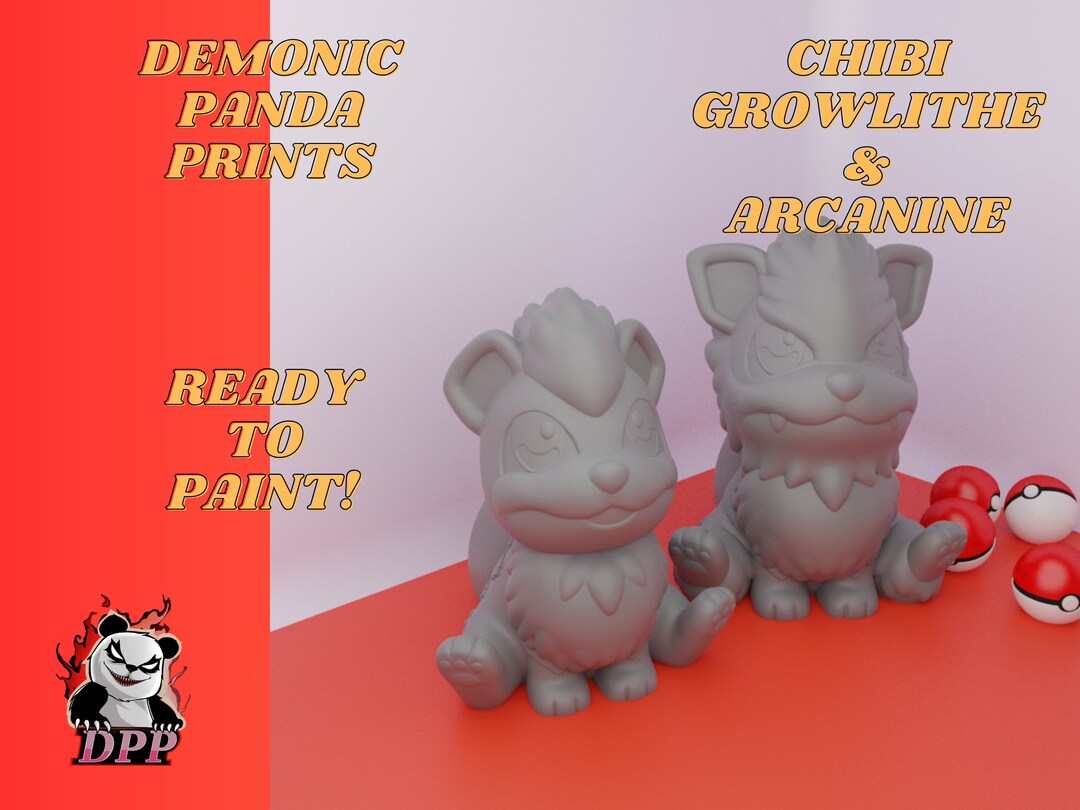 Growlithe and Arcanine Chibi Pokemon Figure Resin - Etsy
