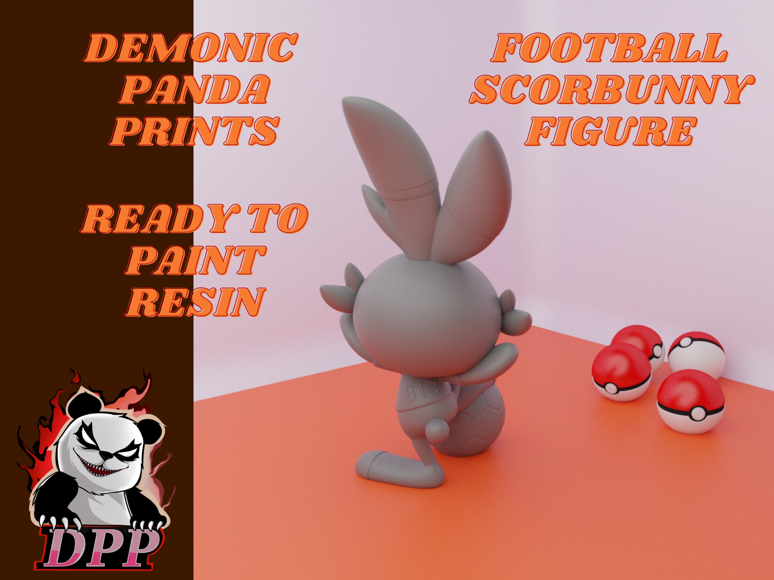 Resin Scorbunny Football Pokemon Figure - Unpainted - Gift for Gamers ...