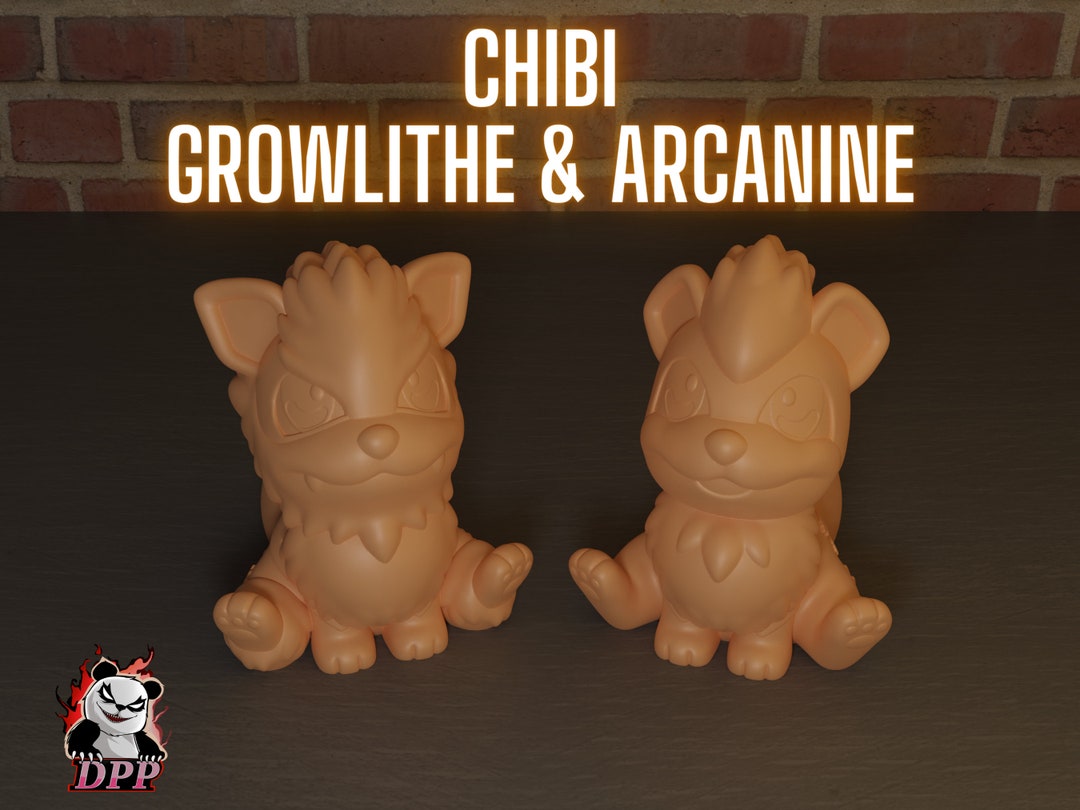 Chibi Growlithe & Arcanine Pokemon PLA Plastic 3D Print Cute Adorable ...