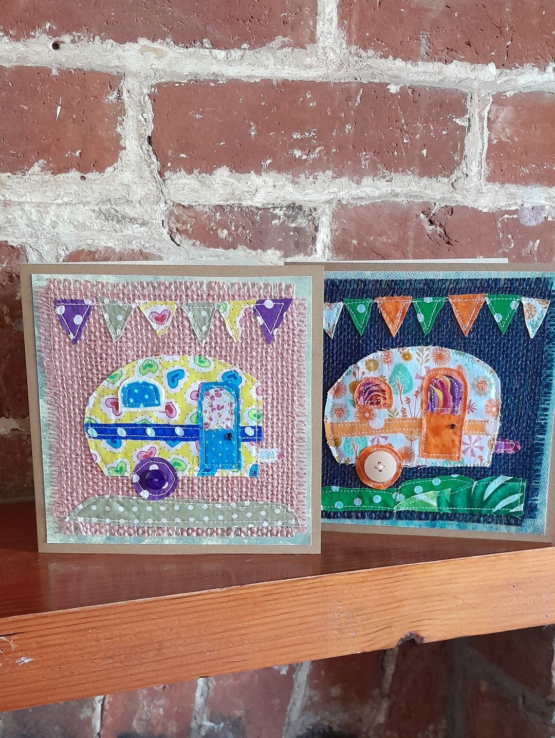 CARAVAN THEMED GREETING Cards, Handmade With Fabric Scraps, 2 Designs ...