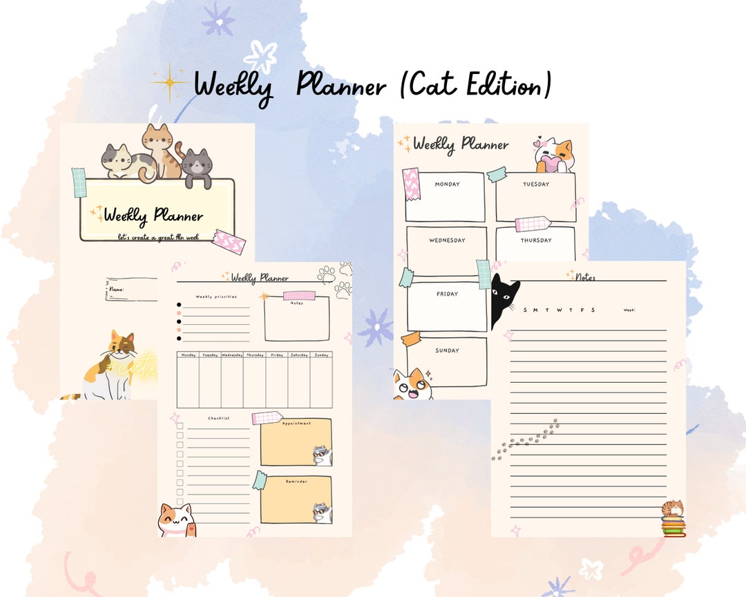 Printable / Digital Weekly Planner (cat Edition) - Etsy