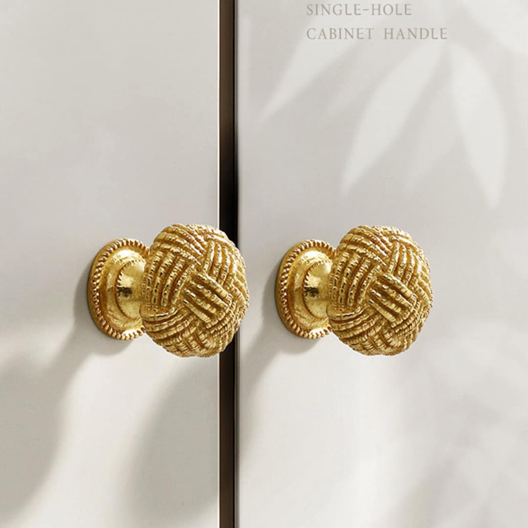 Solid Brass Knit Cabinet Knobs Pulls, Vintage Gold Drawer Knobs Pulls Handles, Dresser Door ...