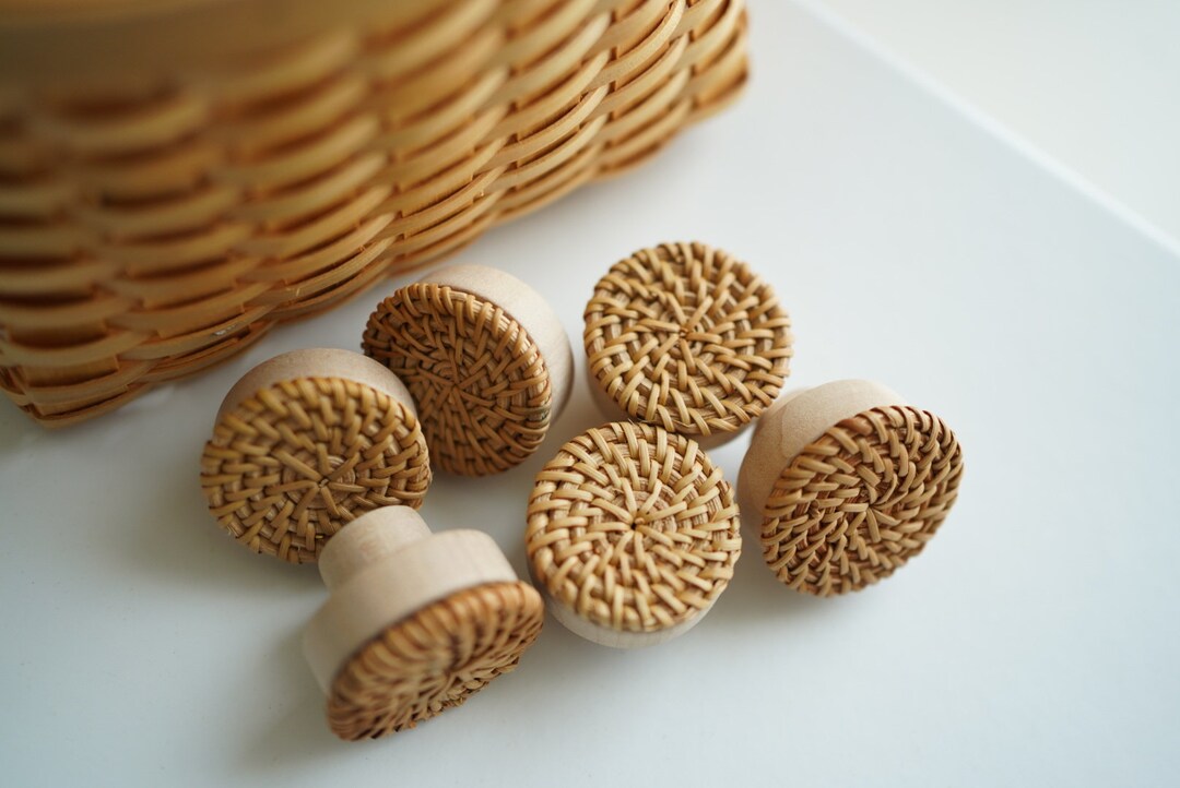 Wooden Rattan Weaving Cabinet Knobs, Rattan Wood Drawer Pulls, Wood Door Knobs, Drawer Dresser ...