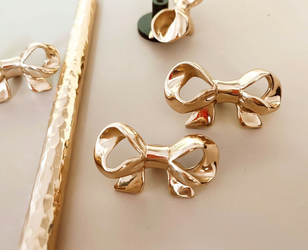 Solid Brass Bow Drawer Knobs, Luxury Cabinet Knobs Pulls, Kitchen Door ...