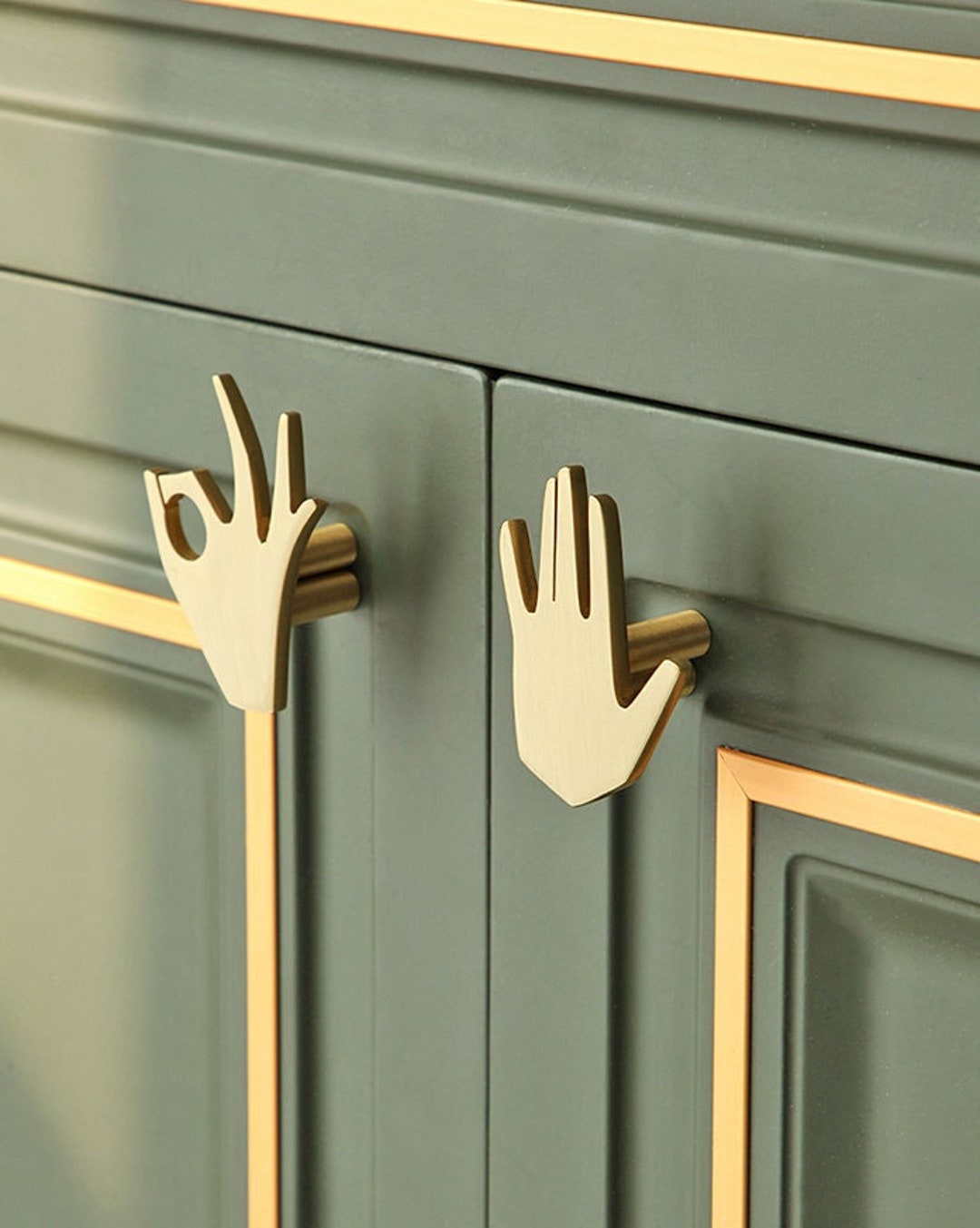 Solid Brass Hello Cabinet Knobs, Gold Furniture Knobs, Ok Door Knobs, Brass Drawer Knob, Cabinet ...