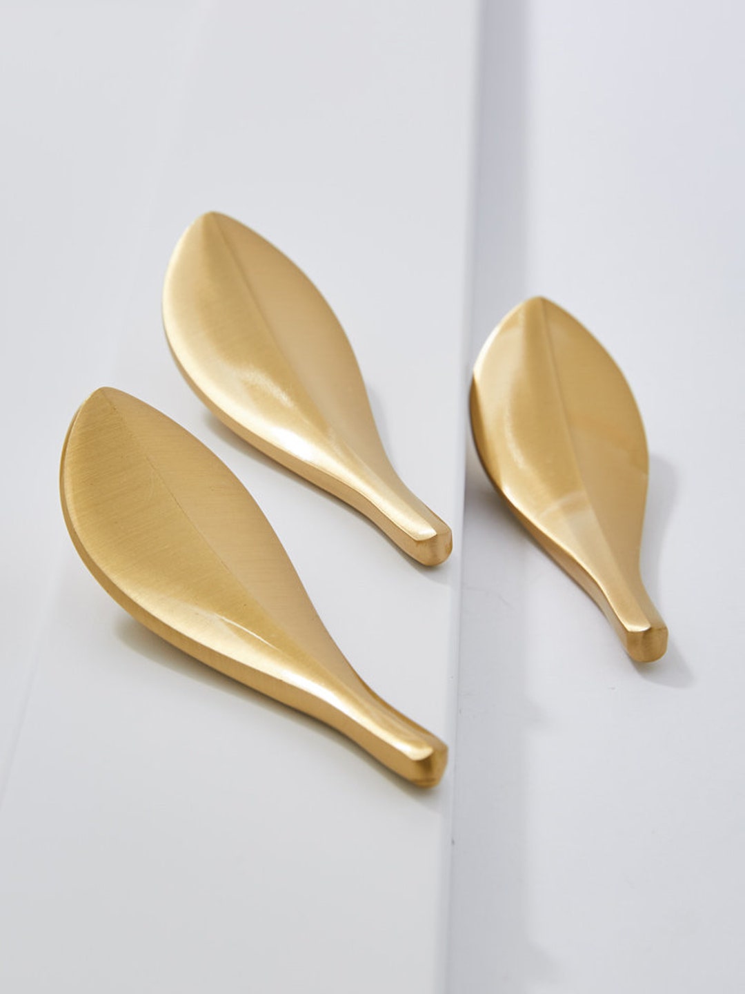 Solid Brass Leaf Cabinet Knobs Vintage Gold Knob Pulls Plant Handle Dresser Handle Cabinet ...