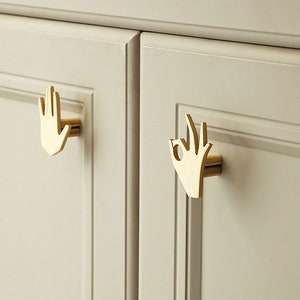 Solid Brass Hello Cabinet Knobs, Gold Furniture Knobs, Ok Door Knobs, Brass Drawer Knob, Cabinet ...