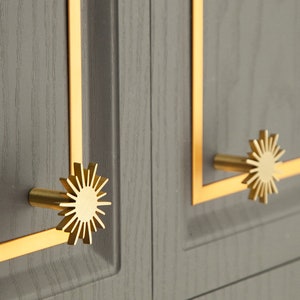 Sun Brass Cabinet Knobs, Vintage Gold Knob Drawer Pull, Sunflower Handle Dresser Handle ...