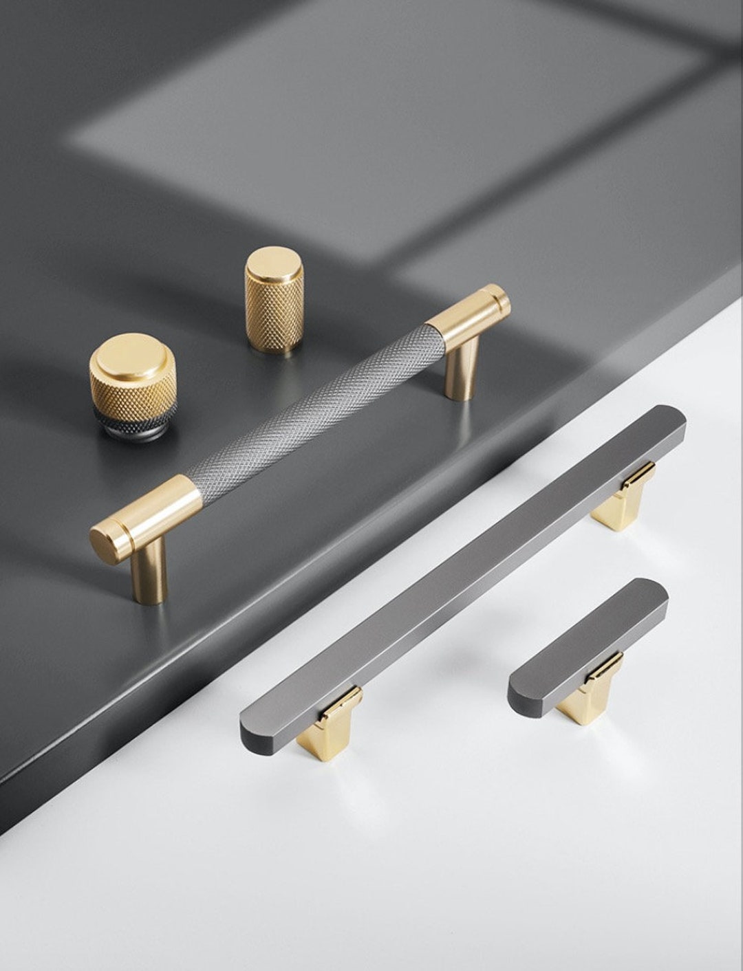 Modern Gold Grey Kitchen Cabinet Handle Drawer Minimalist Pulls T-bar ...