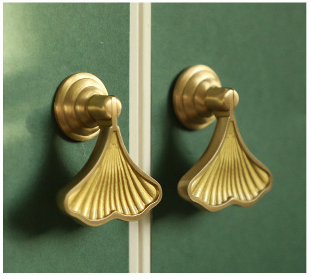 Solid Brass Leaf Cabinet Knobs Gold Furniture Drawer Knobs - Etsy